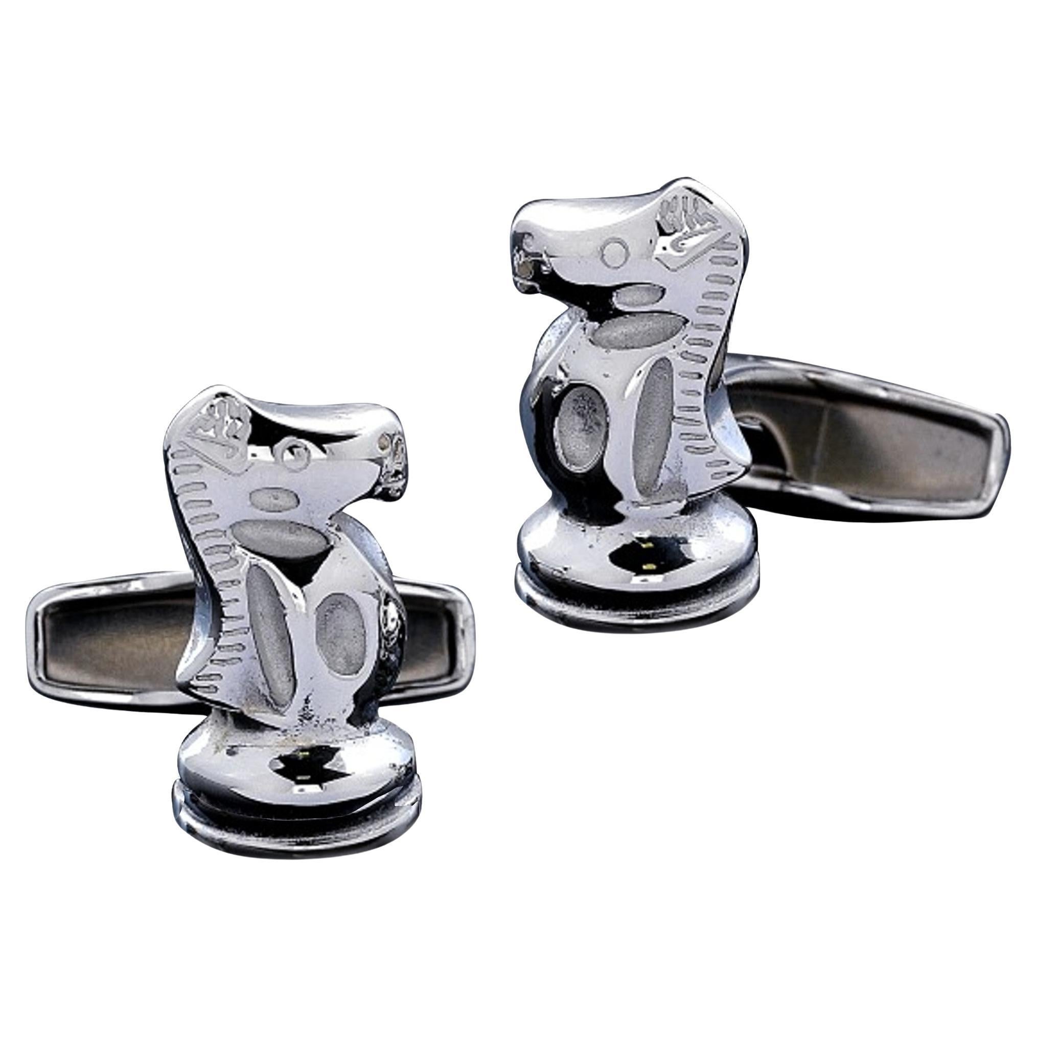 Alex Jona Chess Knight Sterling Silver Cufflinks For Sale at 1stDibs