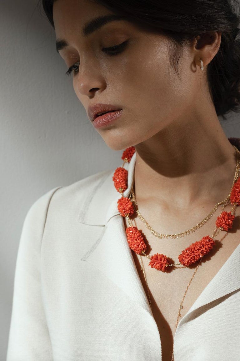 Alex Jona Coral Pompon 18 Karat Yellow Gold Necklace For Sale at 1stDibs