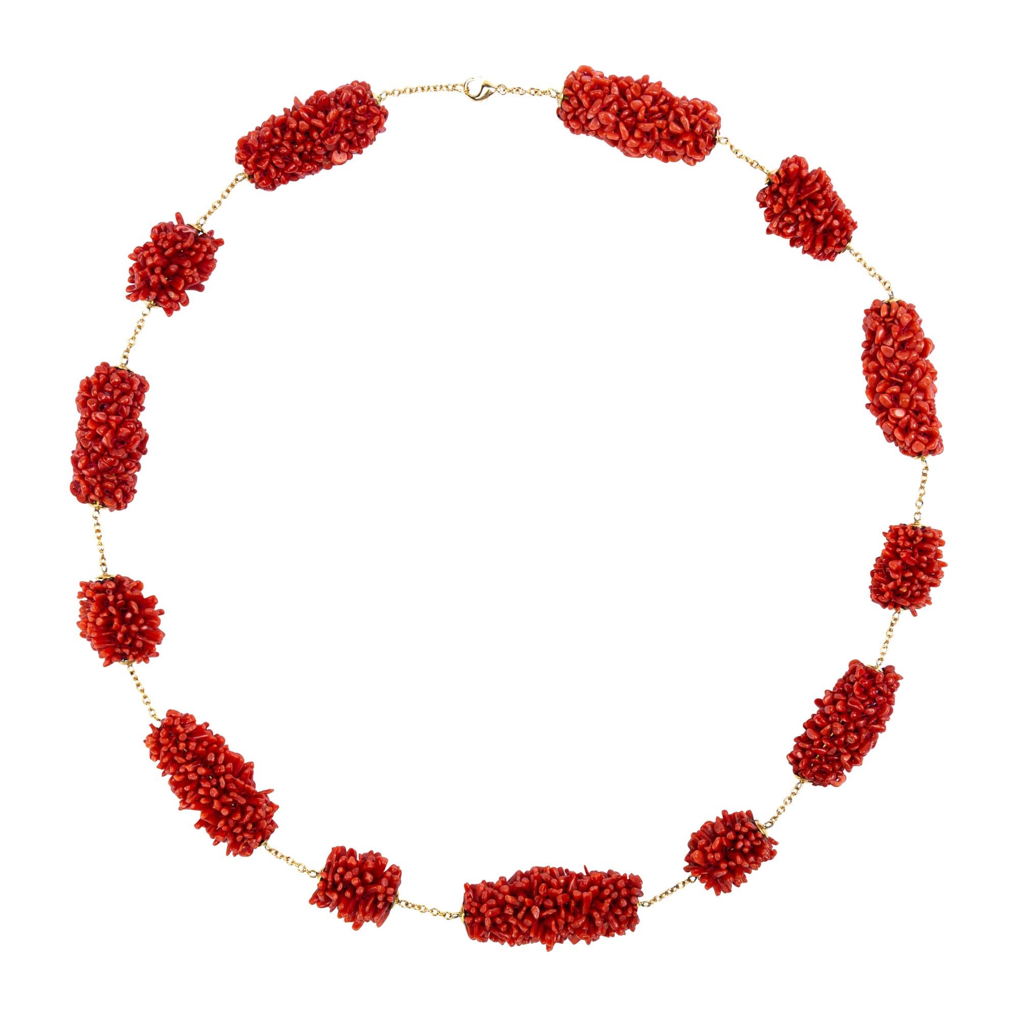 GIA Italian Oxblood Round Bead Coral Necklace with 18 Karat Yellow Gold ...