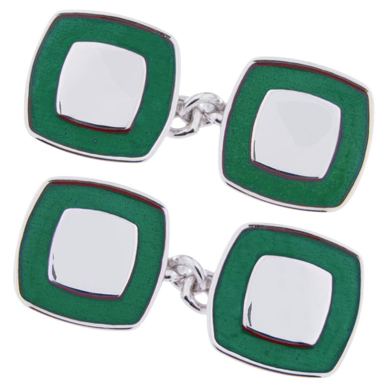 Green Enamel Sterling Silver Cufflinks For Sale at 1stDibs