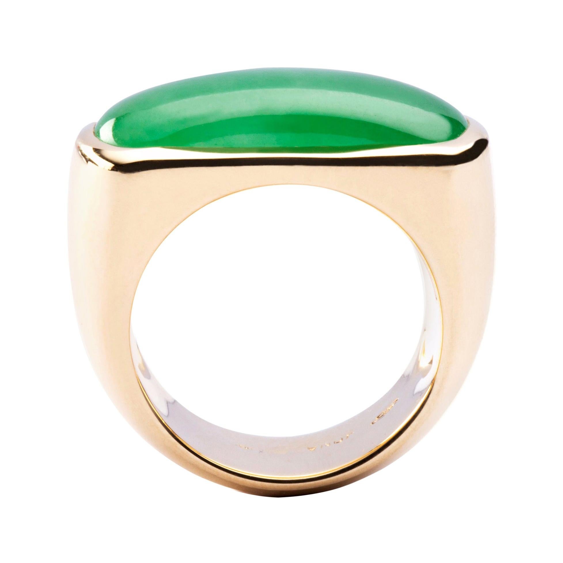 Vintage, Jade Hand Carved Jadeite Jade Ring in 14 Karat Yellow Gold at ...