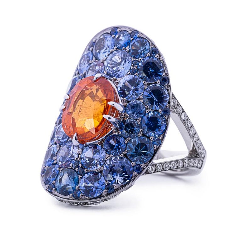 Alex Jona Mandarin Garnet Blue Sapphire White Diamond White Gold Ring ...