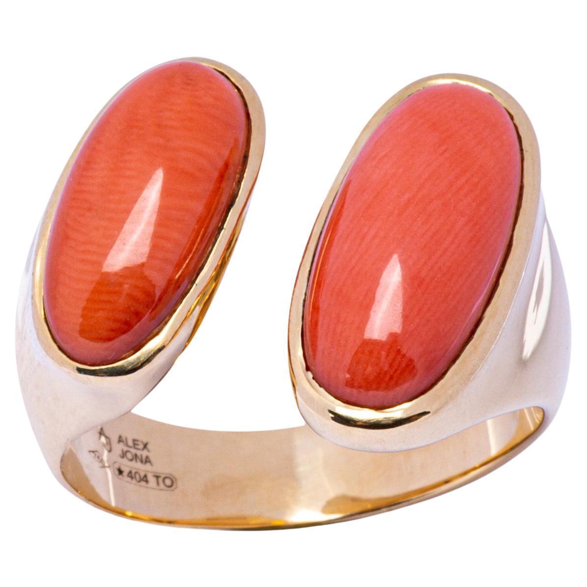 Alex Jona Coral 18 Karat Yellow Gold Band Ring For Sale at 1stDibs