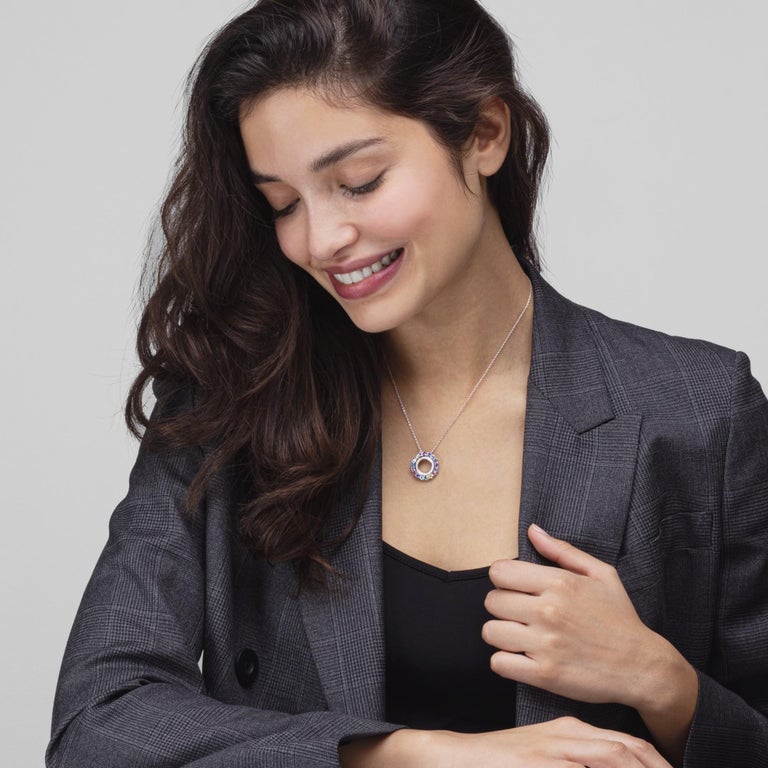 Alex Jona Multicolor Sapphire White Diamond 18 Karat White Gold pendant Necklace For Sale at 1stDibs