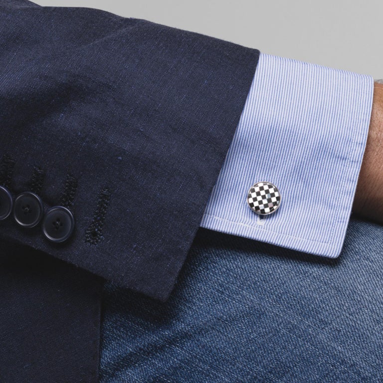 Alex Jona Onyx Chequer Sterling Silver Cufflinks For Sale at 1stDibs