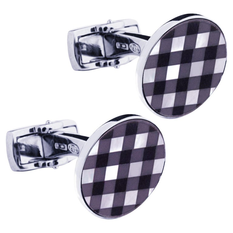 Alex Jona Onyx Chequer Sterling Silver Cufflinks For Sale at 1stDibs