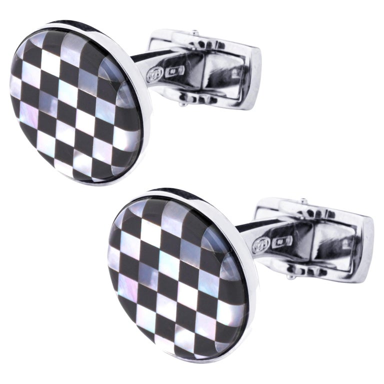 Alex Jona Onyx Chequer Sterling Silver Cufflinks For Sale at 1stDibs