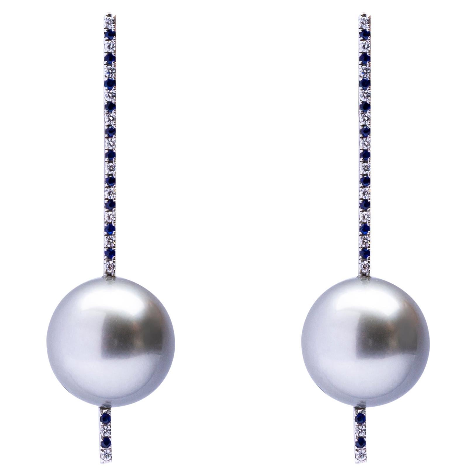 Pearl Royal Blue Sapphire Gold Drop Earrings at 1stDibs | royal blue ...
