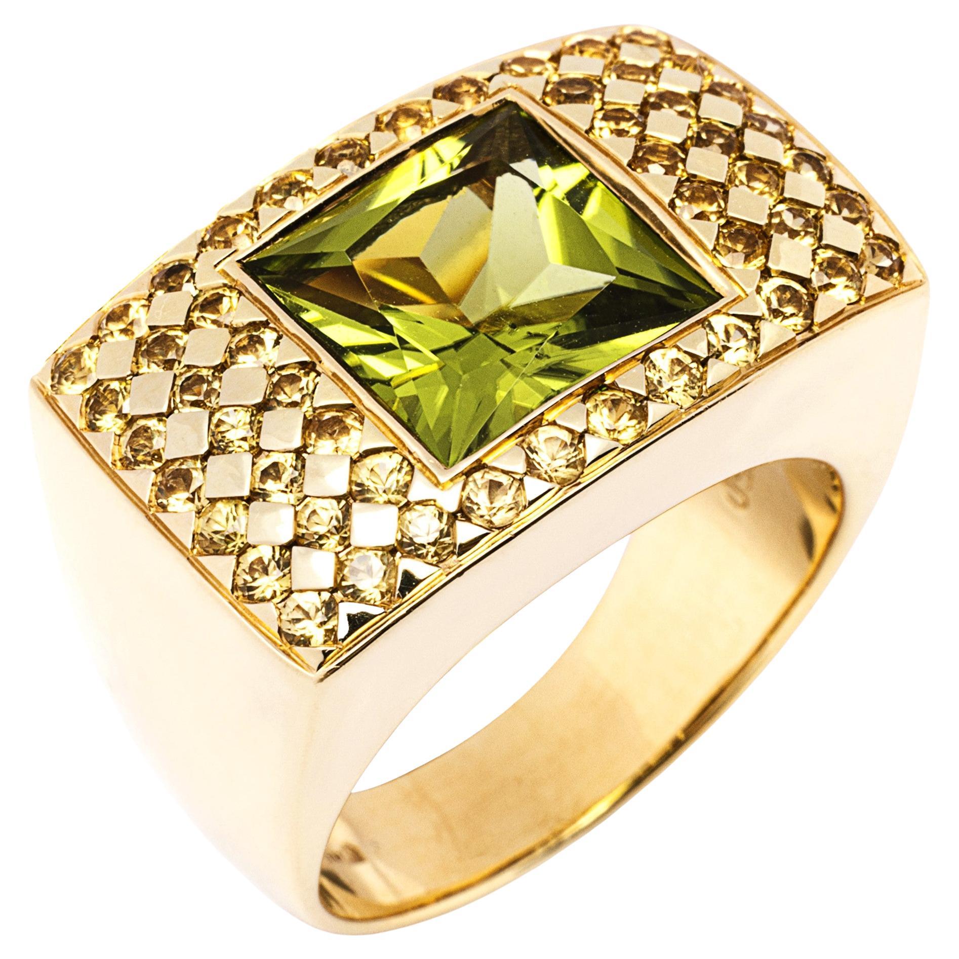 Alex Jona Pink Sapphire Tsavorite 18 Karat Yellow Gold Set of Two Band ...