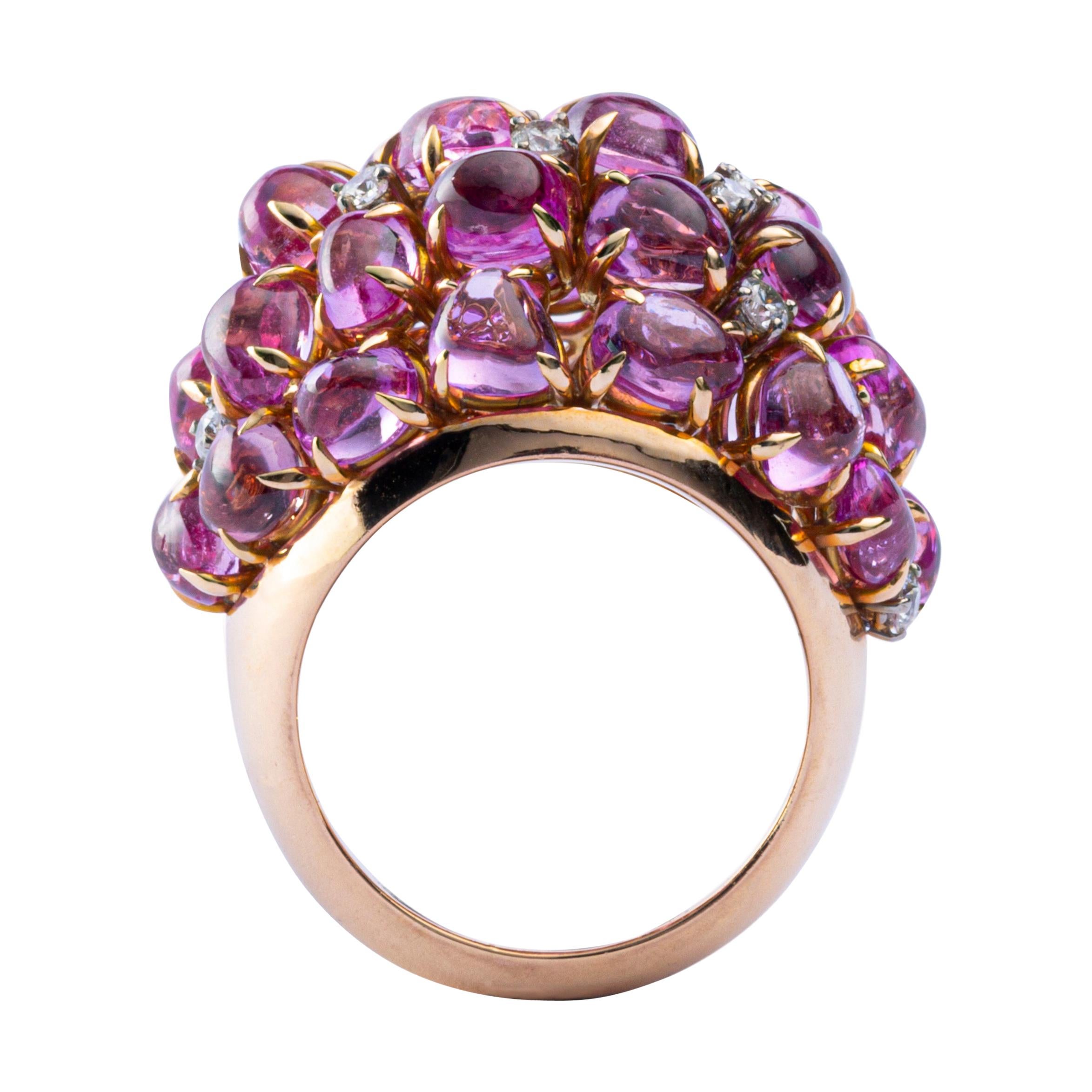 14 Karat Rose Gold Blue Sapphire Dome Ring For Sale at 1stDibs