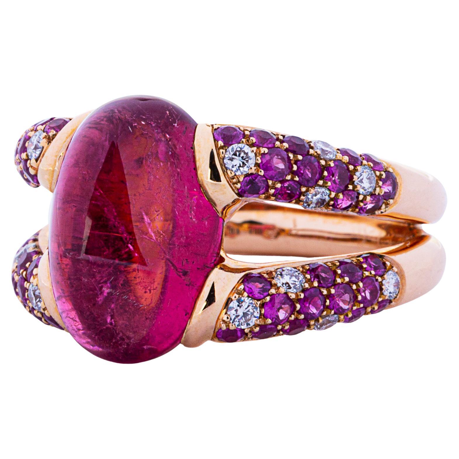 Pink Tourmaline 23.33 Carat Ruby Pink Sapphire 18 Karat Yellow Gold ...