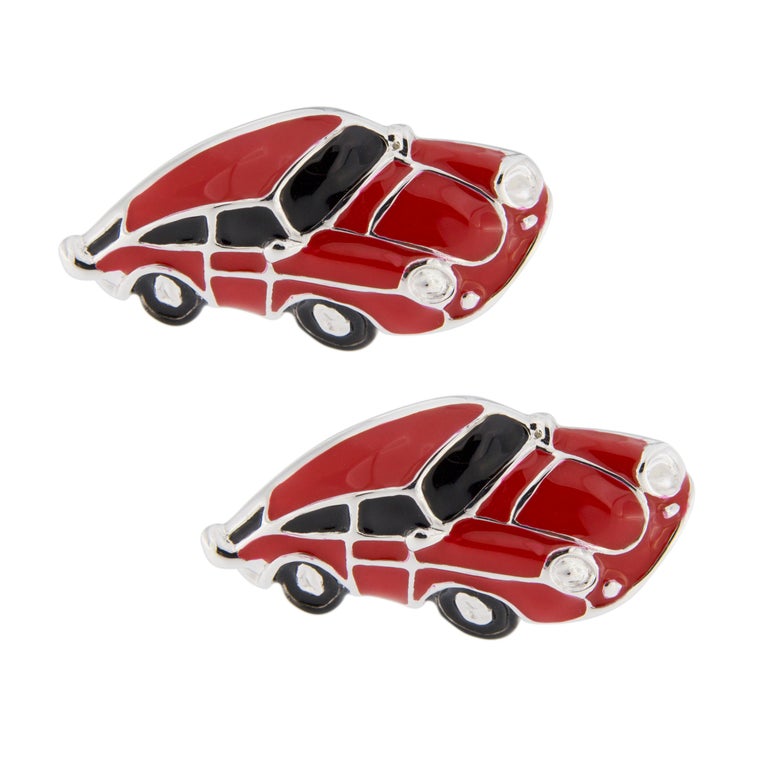 Alex Jona Red Enamel Sterling Silver Porsche Cufflinks For Sale at 1stDibs