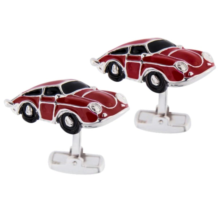 Alex Jona Red Enamel Sterling Silver Porsche Cufflinks For Sale at 1stDibs
