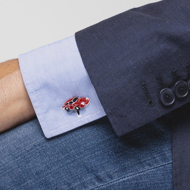 Alex Jona Red Enamel Sterling Silver Porsche Cufflinks For Sale at 1stDibs