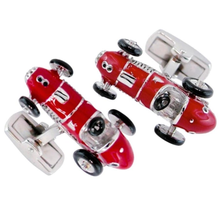 Alex Jona Red Enamel Sterling Silver Vintage Sports Car Cufflinks For ...