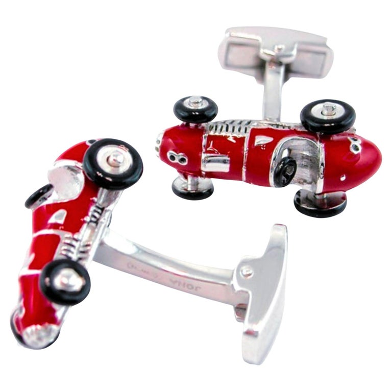 Alex Jona Red Enamel Sterling Silver Vintage Sports Car Cufflinks For ...