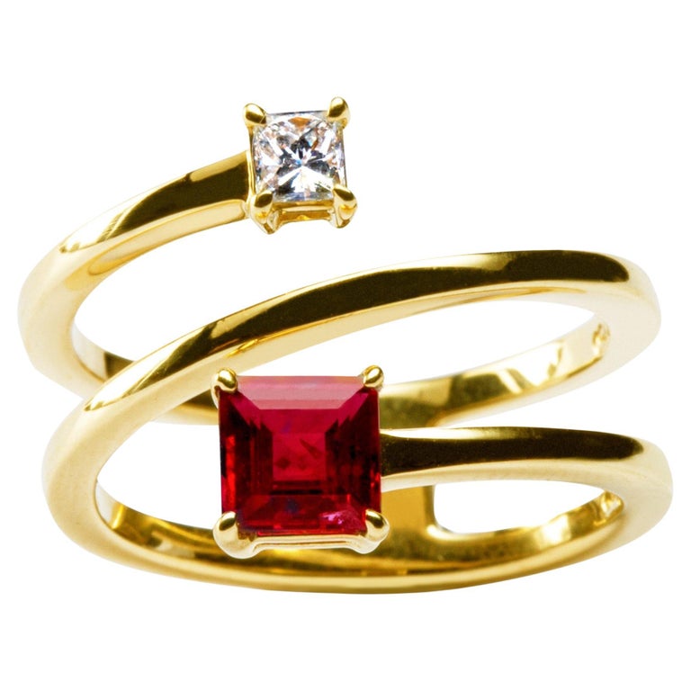 Anneau croisé Alex Jona en or jaune 18 carats avec rubis et diamants ...