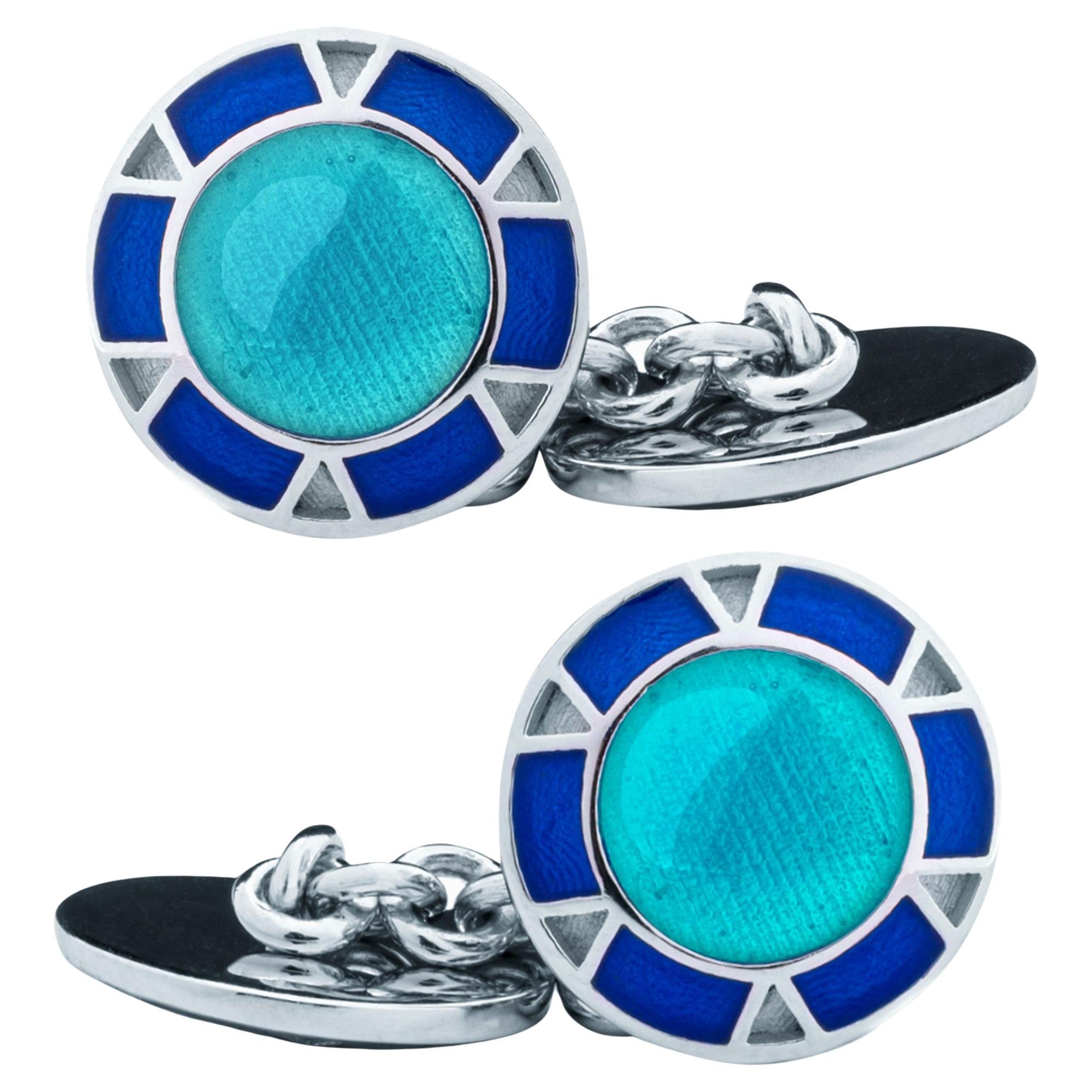 Berca Navy Blue Hand Champlevé Enameled Round Sterling Silver Cufflinks ...