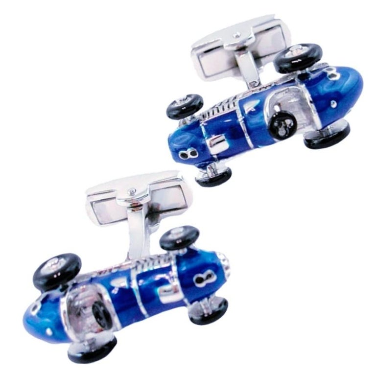 Alex Jona Sterling Silver Blue Enamel Vintage Sports Car Cufflinks For ...