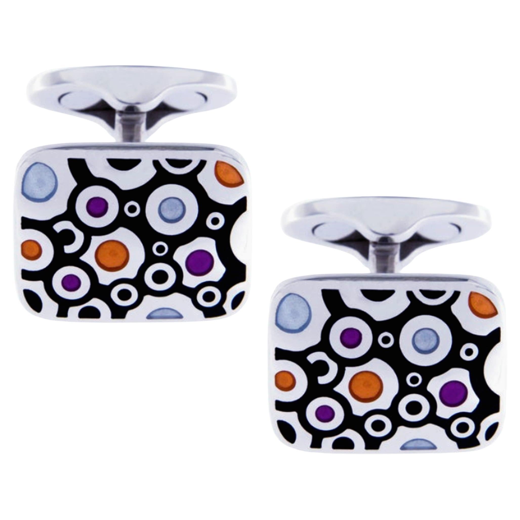 Alex Jona Sterling Silver Orange Enamel Cufflinks For Sale at 1stDibs