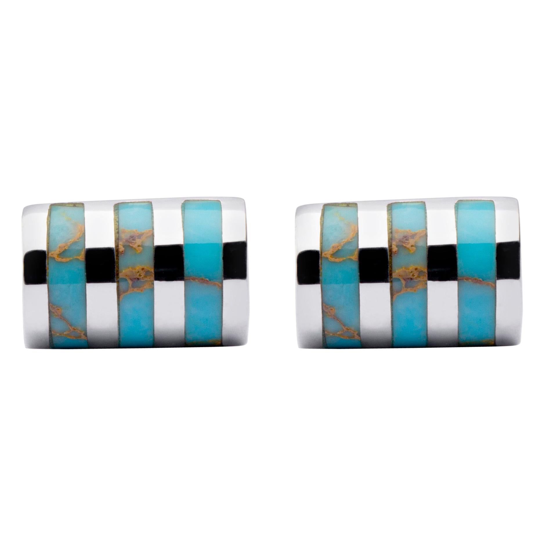 Jona Sterling Silver Turquoise Bar Cufflinks at 1stDibs