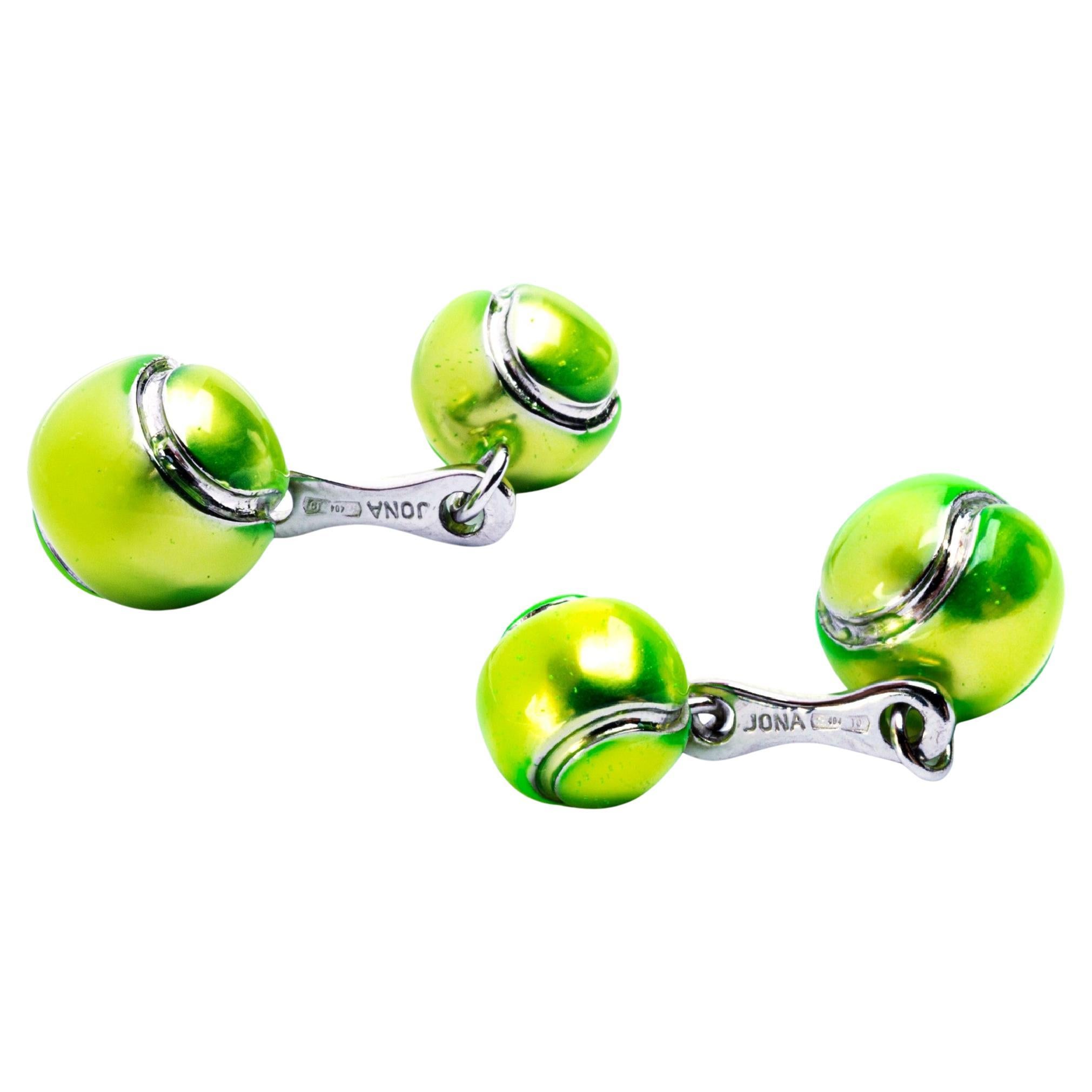 Jona Sterling Silver and Blue Enamel Rugby Ball Cufflinks For Sale at ...