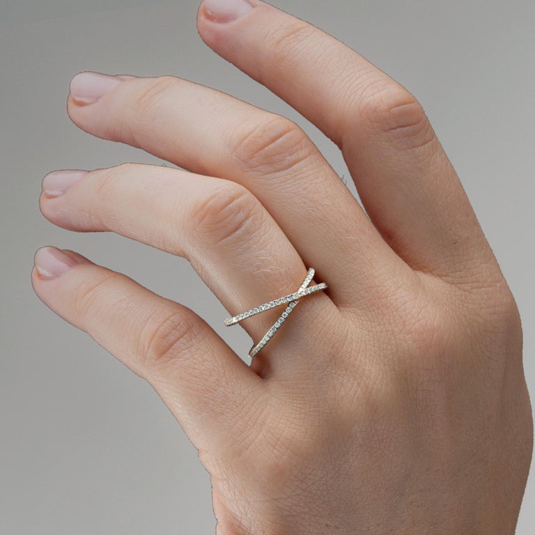 Alex Jona Twiggy White Diamond 18 Karat Yellow Gold Crossover Ring For ...