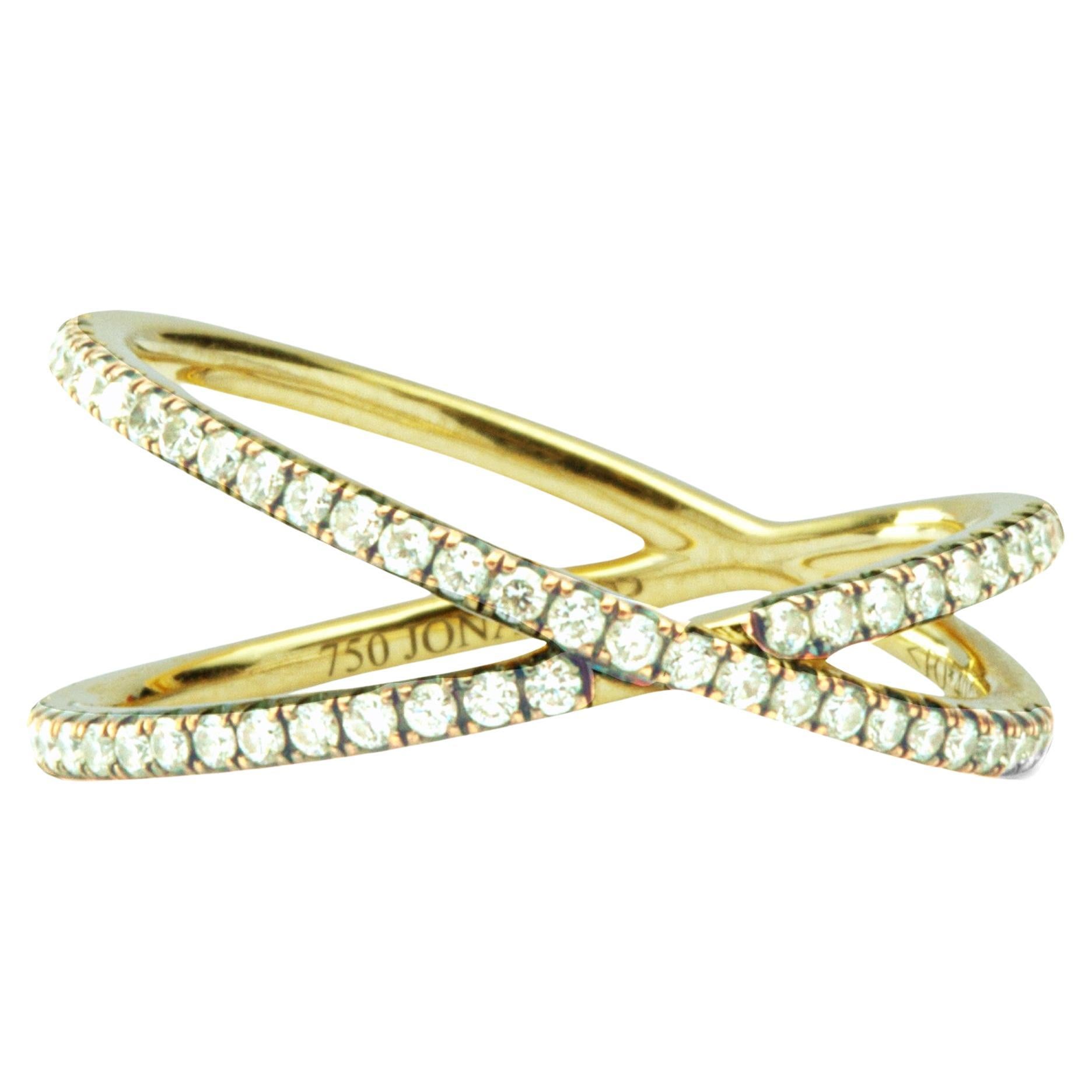 Alex Jona Twiggy White Diamond 18 Karat Rose Gold Crossover Ring For ...