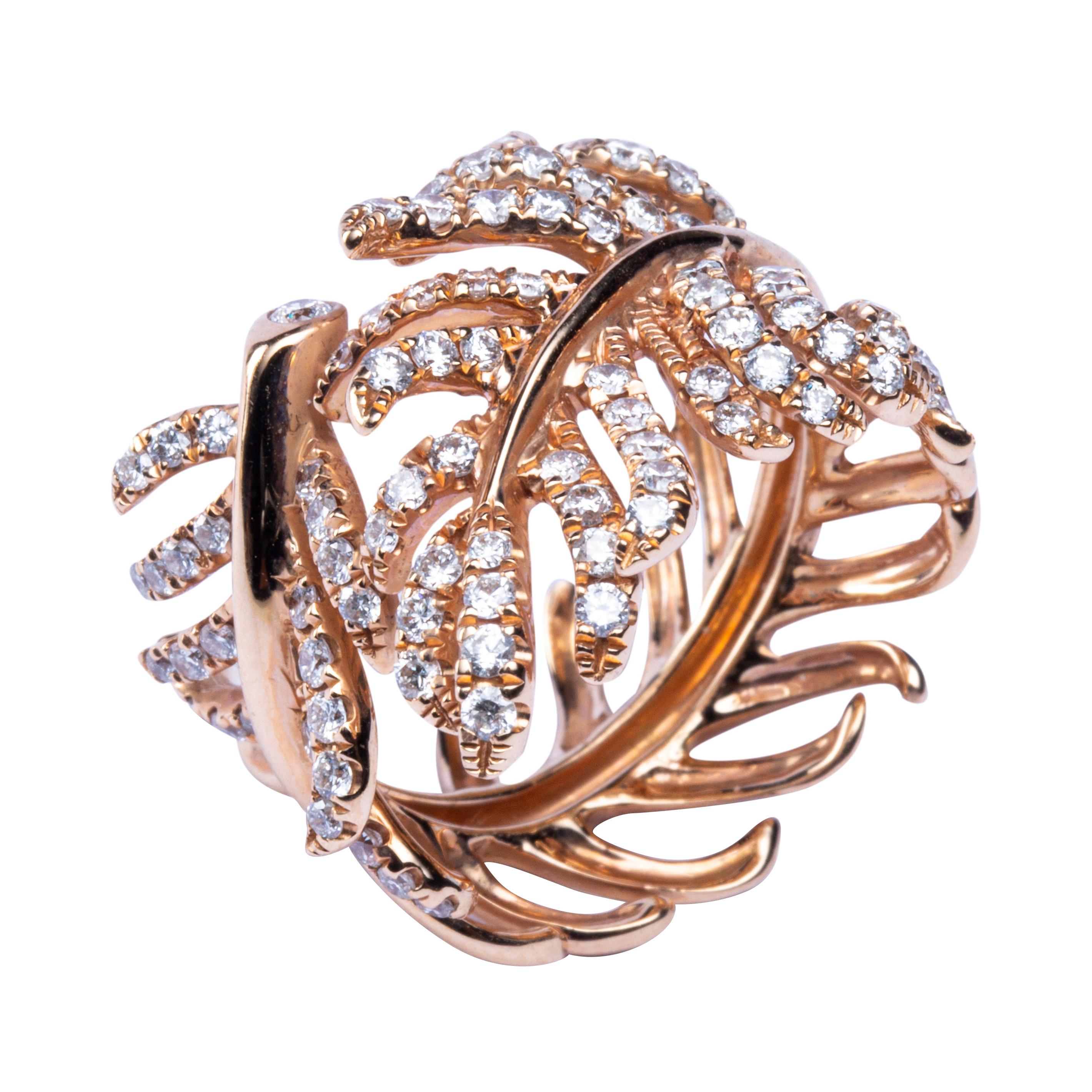 Wrap Around Diamond Gold Feather Ring For Sale at 1stDibs