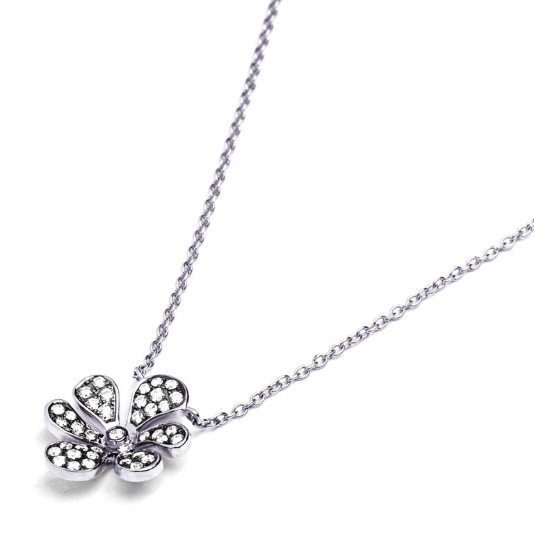 Alex Jona White Diamond 18 Karat White Gold Flower Pendant Necklace For ...