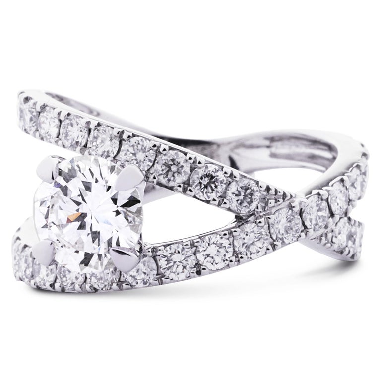 Alex Jona White Diamond Platinum Crossover Ring For Sale at 1stDibs