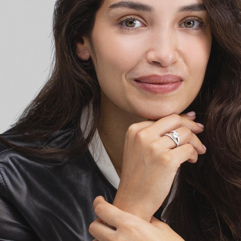 Alex Jona White Diamond Platinum Crossover Ring For Sale at 1stDibs