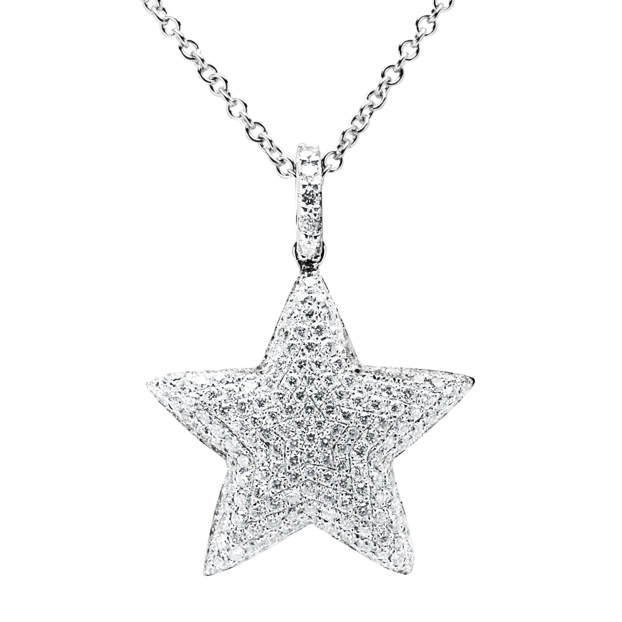 0.35 CTW Diamond Star Pendant Necklace in 18 Karat Solid Gold For Sale ...