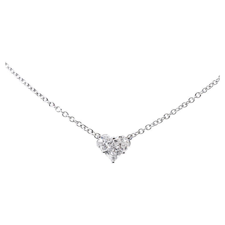 White Diamond White Gold Heart Pendant Necklace For Sale at 1stDibs