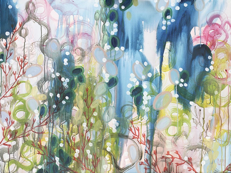 Alex K. Mason - Abstract Nature Landscape Acrylic Gouche Ink on Canvas Blues, Greens, PInk, Red ...