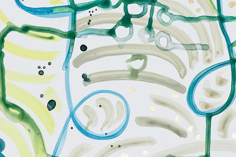 Alex K. Mason - Small Abstract Painting Ink Acrylic Gouache Mylar, Green, Blue, Yellow, Khaki ...