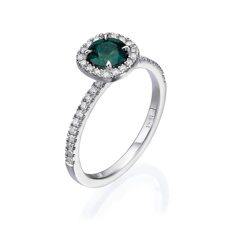 Alex Kou Green Sapphire Halo Ring White Diamonds 0.2 Carat For Sale at ...