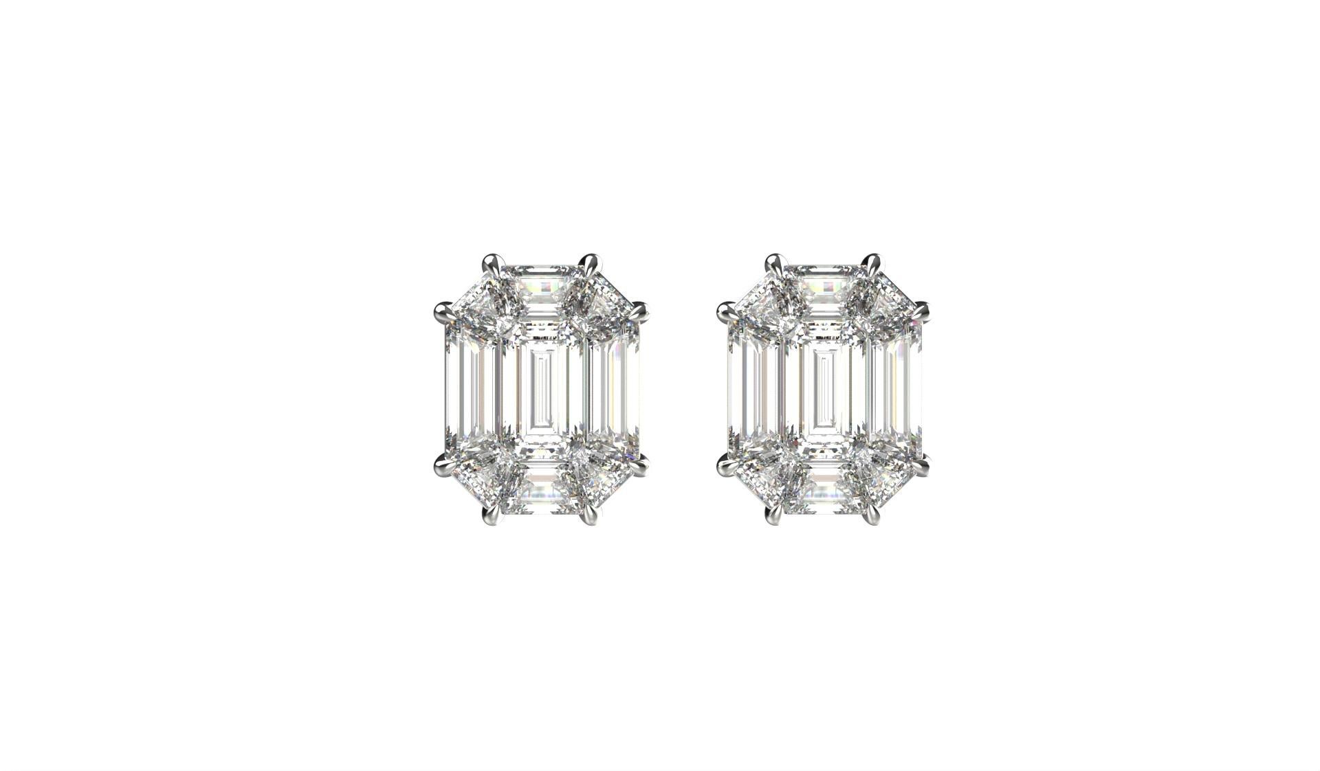 Alex Kou Invizible Setting Emerald Shape Diamond Stud Earrings 3.0 ...