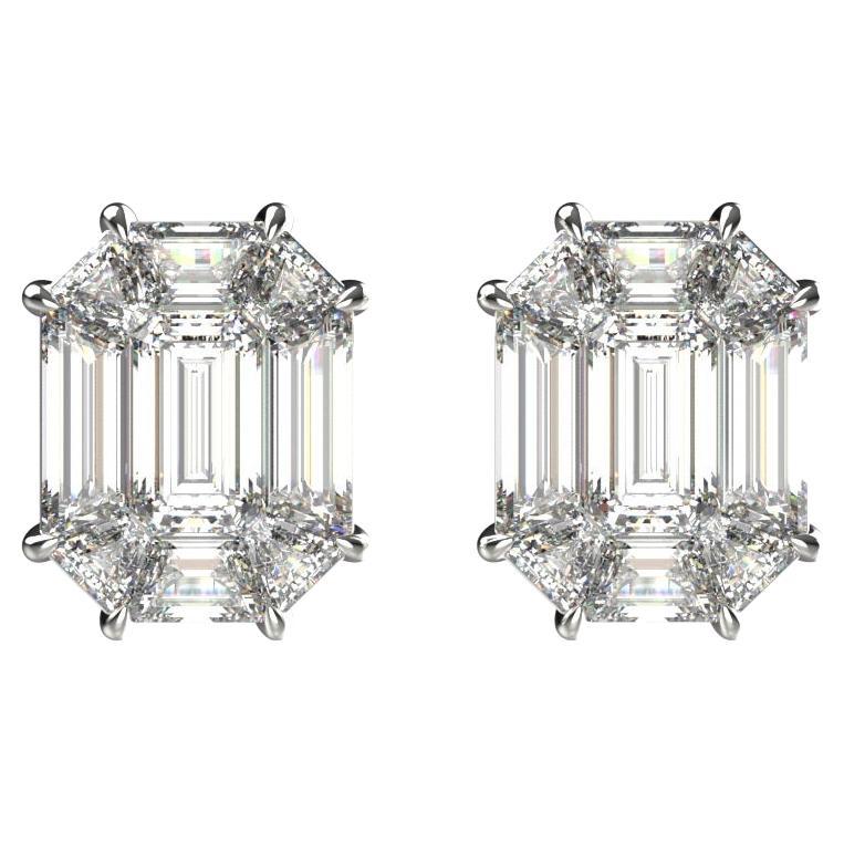 Alex Kou Invizible Setting Emerald Shape Diamond Stud Earrings 3.0 ...