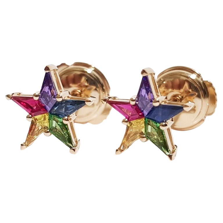 Alex Kou Rainbow Gems Star Stud Earrings For Sale at 1stDibs