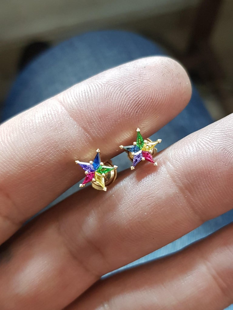 Alex Kou Rainbow Gems Star Stud Earrings For Sale at 1stDibs