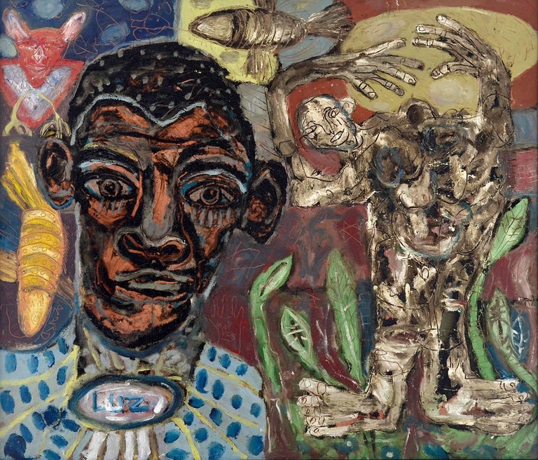 Alex Lazard - "Shaman" Mixed Media Figurative Painting Oil onLinen ...