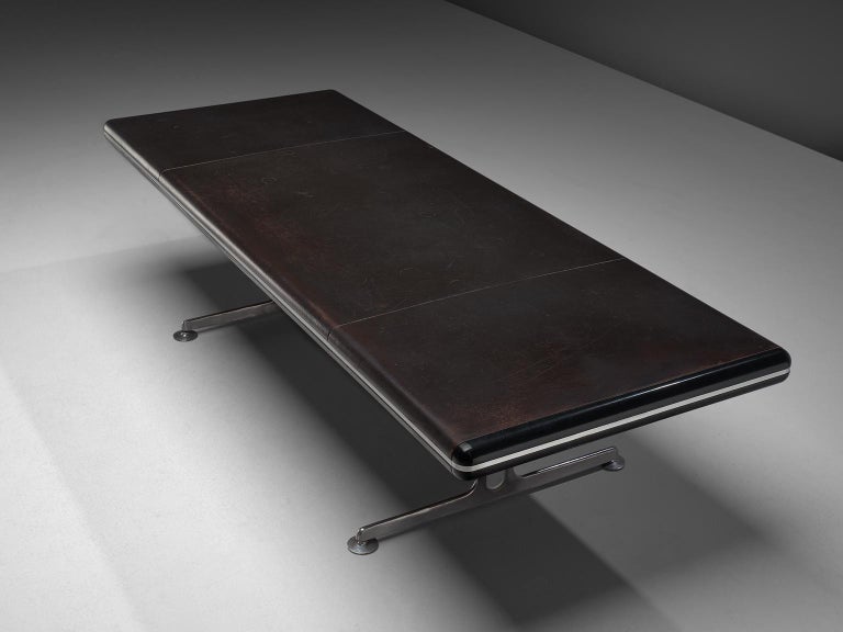 Alex Linder Black Leather Conference Table, 1970s For Sale at 1stDibs
