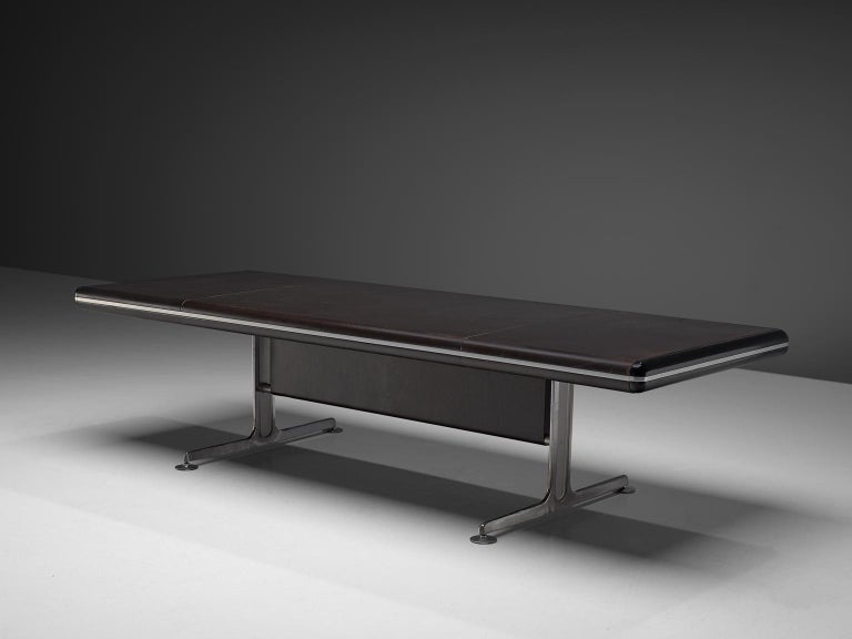 Alex Linder Black Leather Conference Table, 1970s For Sale at 1stDibs