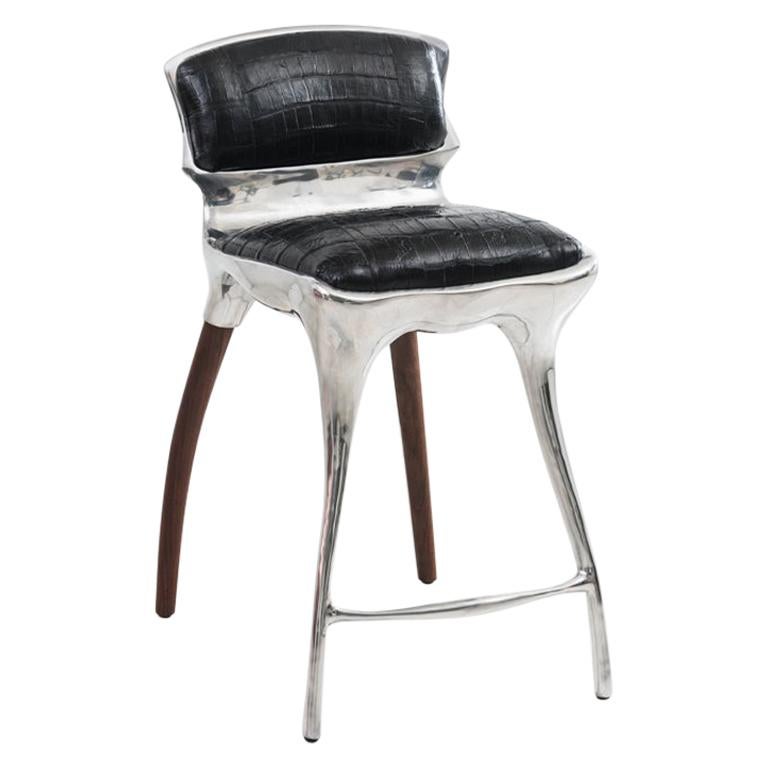 Alex Roskin, High Chair / Bar Stool in Aluminum, USA For Sale at 1stDibs
