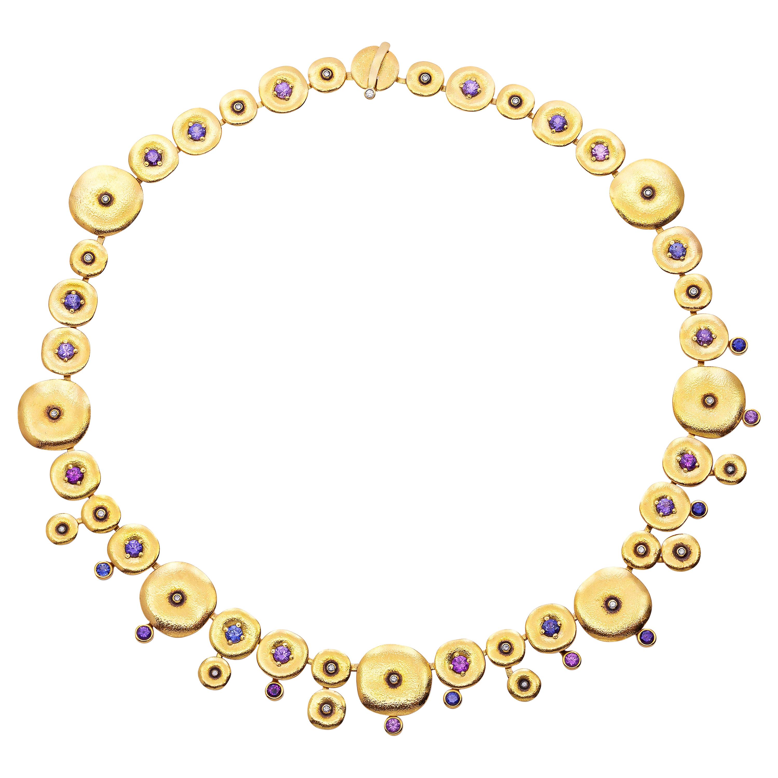 Alex Sepkus 18 Karat Gold, Sapphire and Diamond Orchard Collar Necklace ...