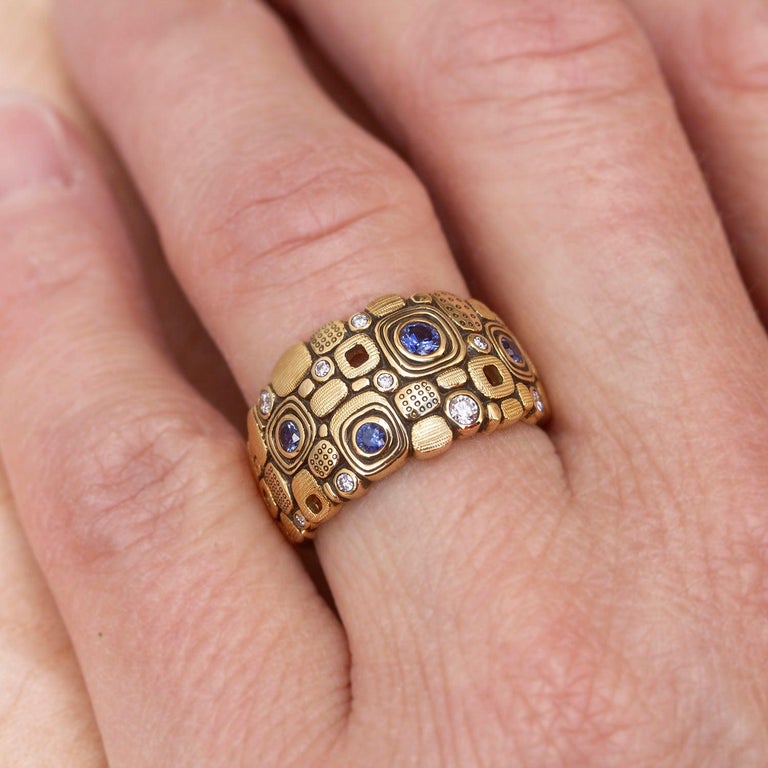Customizable Alex Sepkus "Little Windows" Dome Ring with Blue Sapphires ...