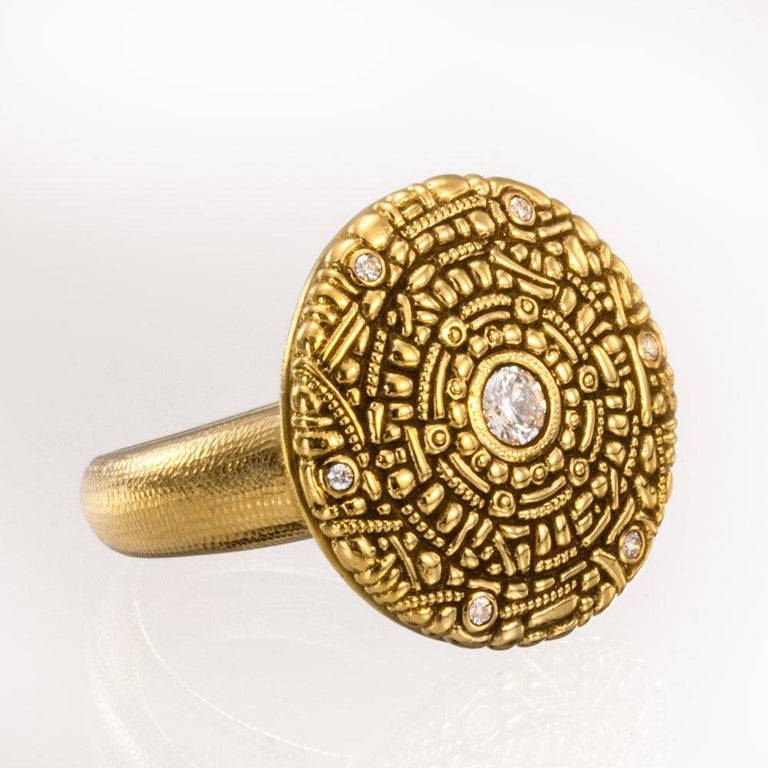 Customizable Alex Sepkus "Shield" Ring with White Diamonds in 18 Karat ...