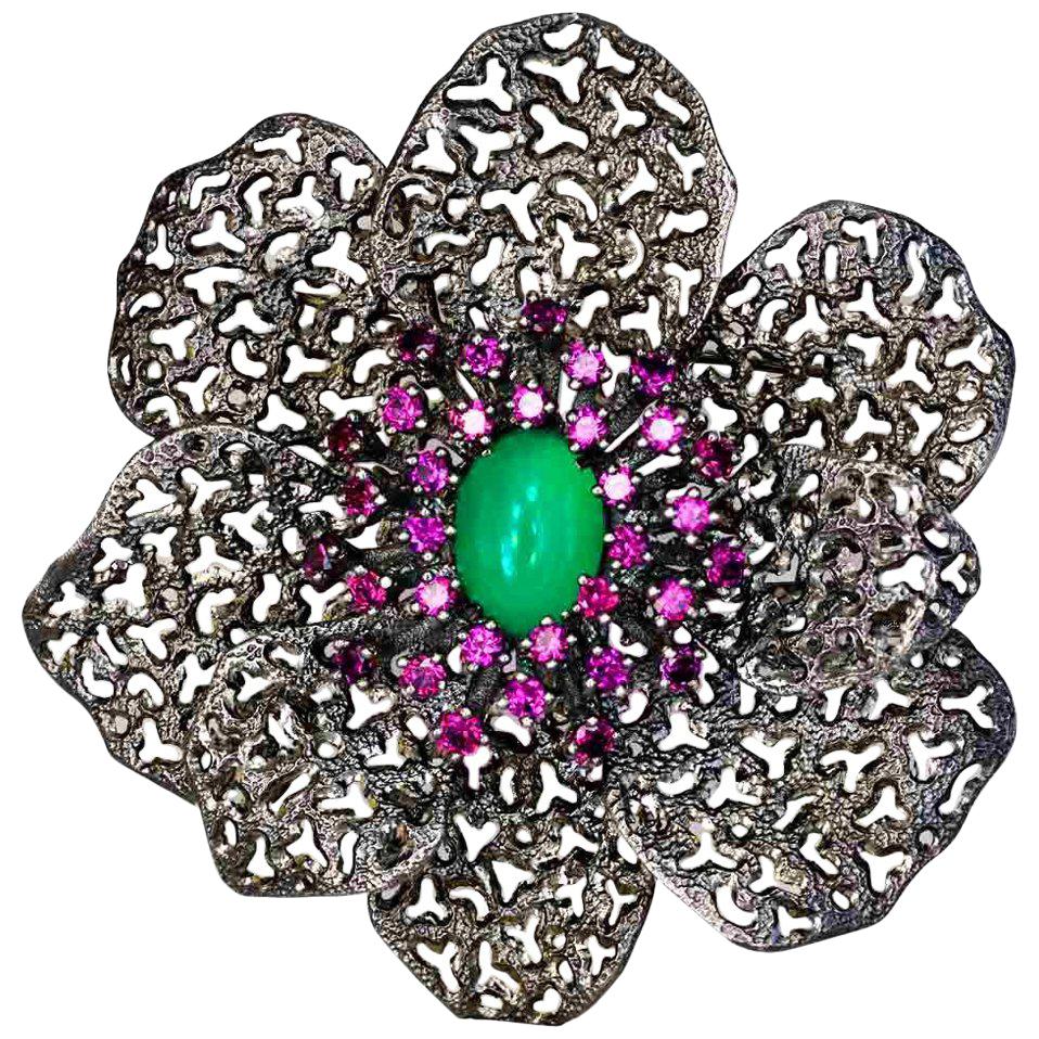 Alex Soldier Agate Garnet Sterling Silver Textured Brooch Pendant ...