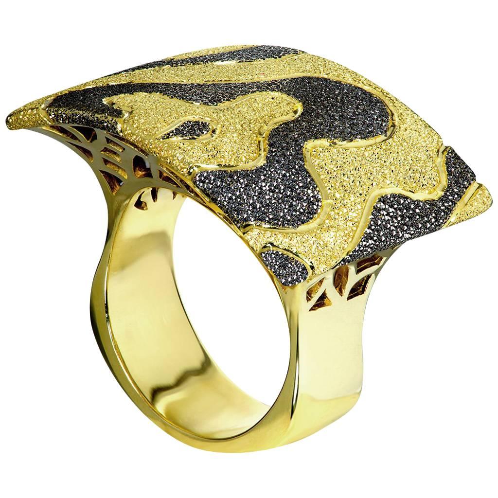 Alex Soldier Diamond Textured Blackened Gold Swirl Art Ring One of a ...